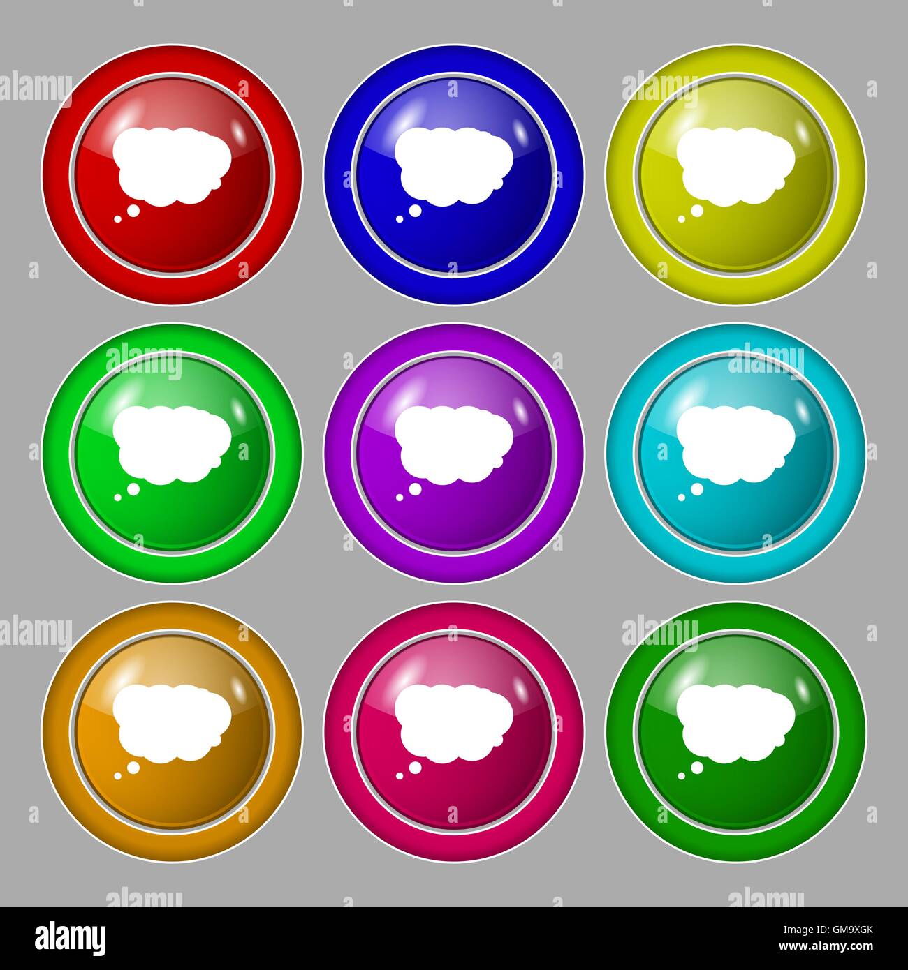 Cloud sign icon. Data storage symbol. Symbol on nine round colourful ...