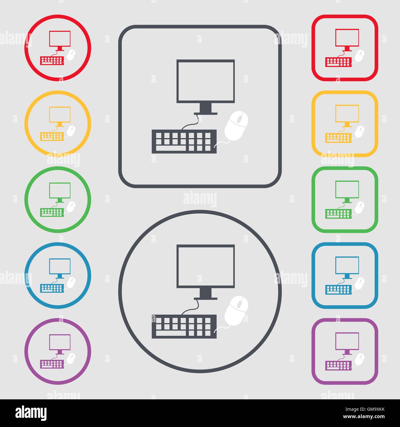 Computer widescreen monitor, keyboard, mouse sign icon. Symbols on the ...