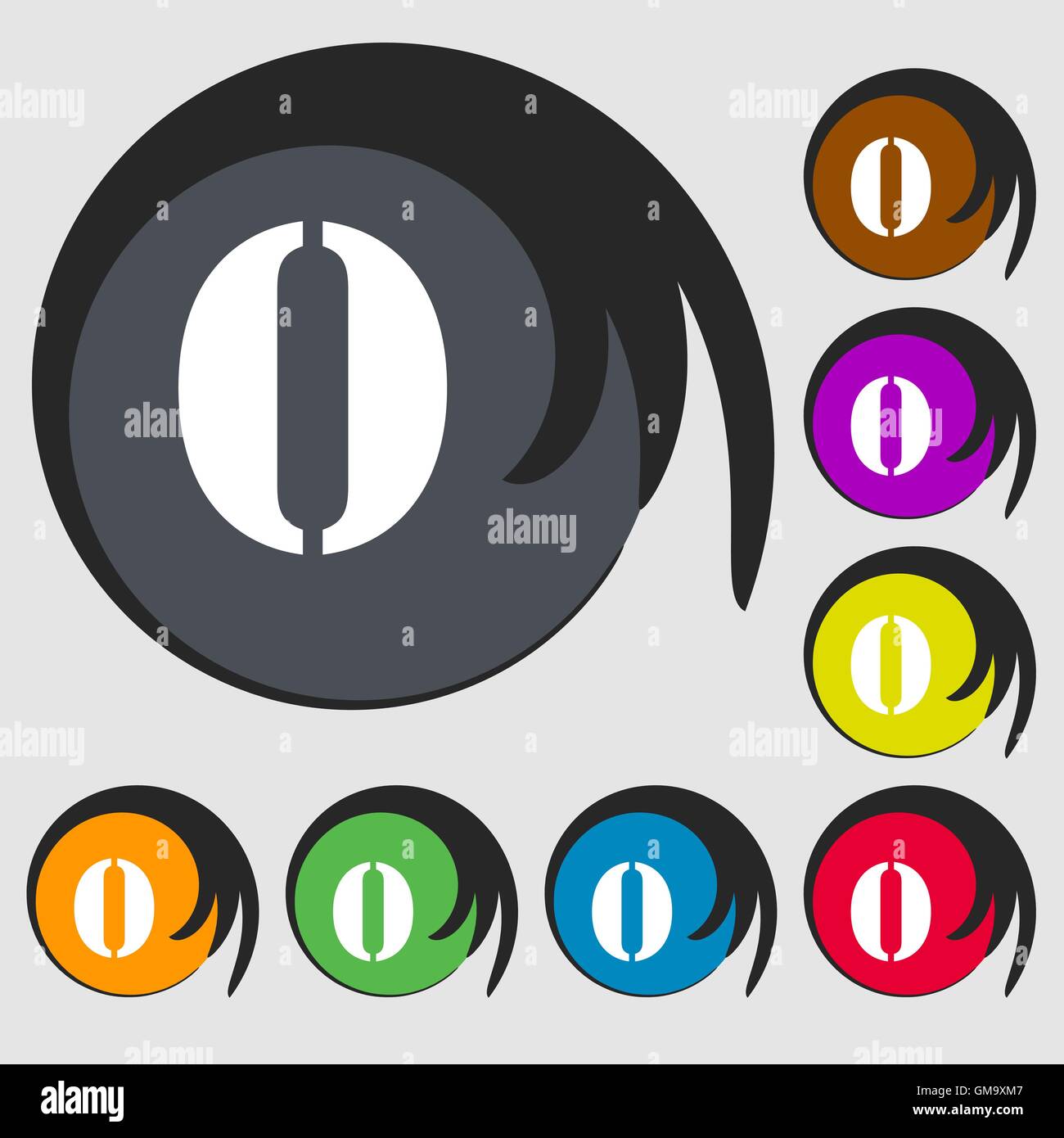 number zero icon sign. Symbols on eight colored buttons. Vector Stock ...