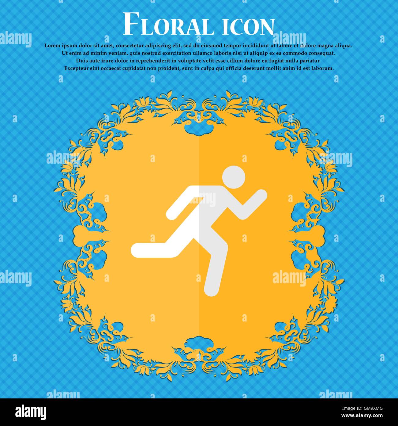 running man. Floral flat design on a blue abstract background with ...