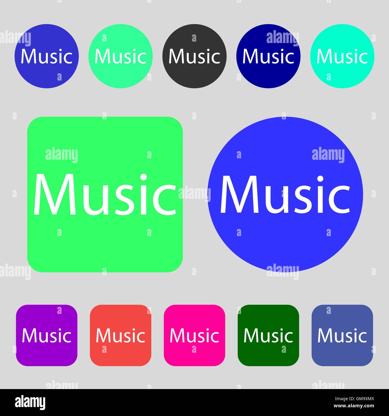 music sign icon. Karaoke symbol. 12 colored buttons. Flat design ...