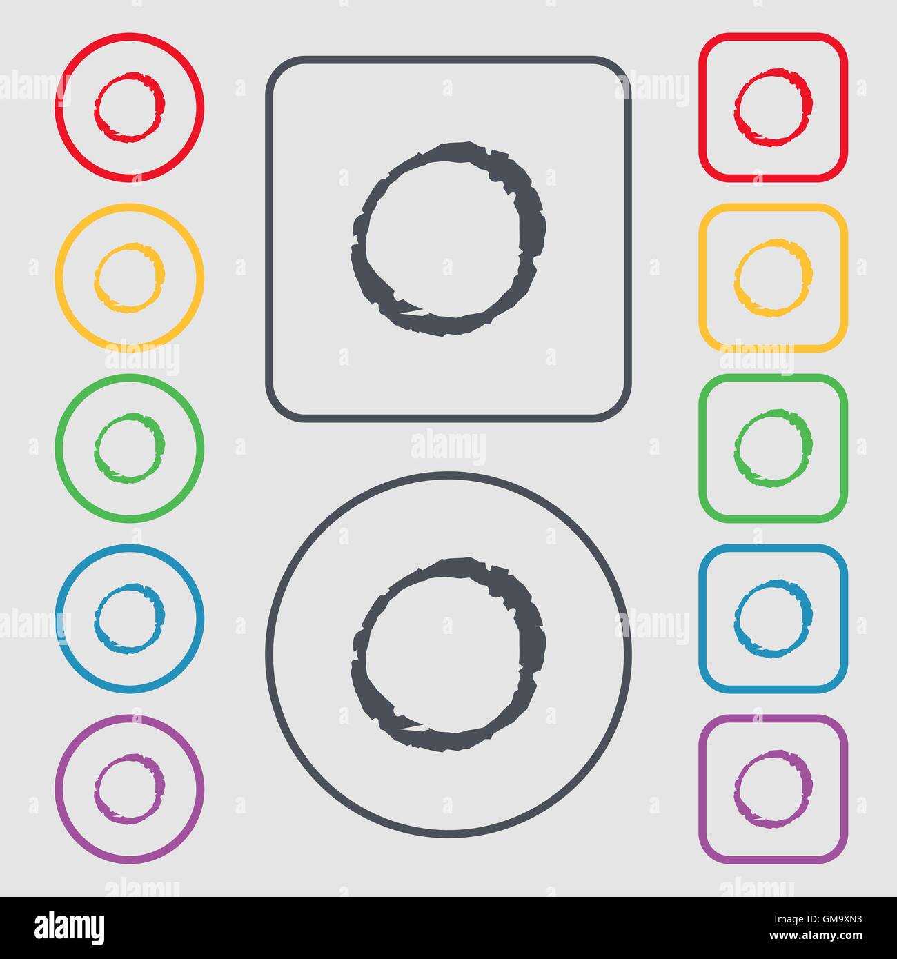number zero icon sign. Symbols on the Round and square buttons with ...