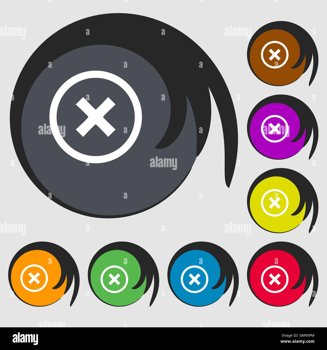 Cancel icon. no sign. Symbols on eight colored buttons. Vector Stock ...