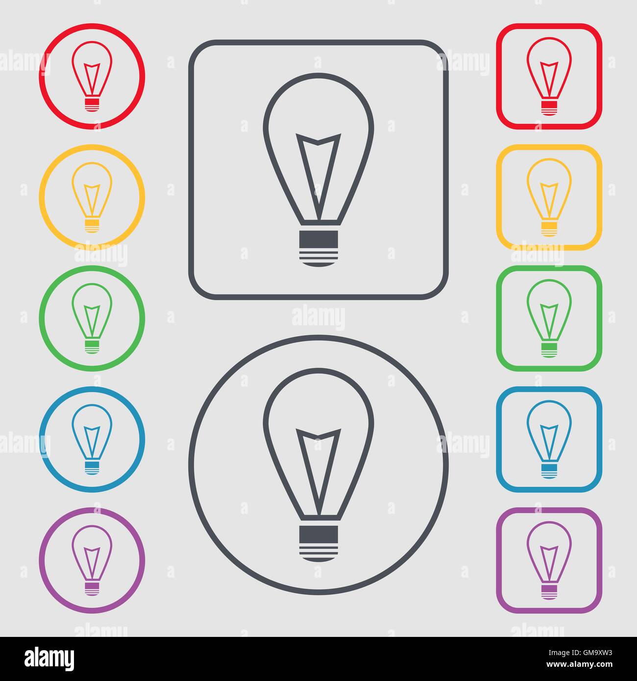 Light lamp sign icon. Idea symbol. Lightis on. Symbols on the Round and ...