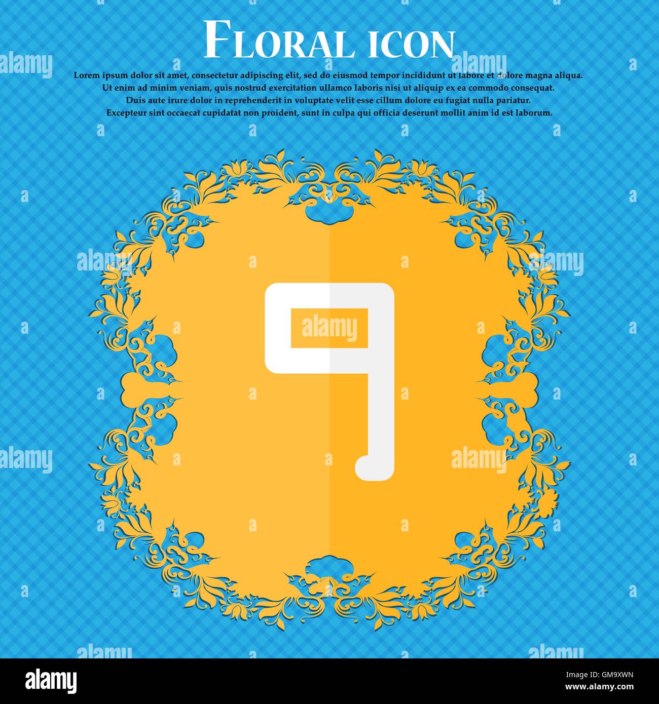 number Nine icon sign. Floral flat design on a blue abstract background ...