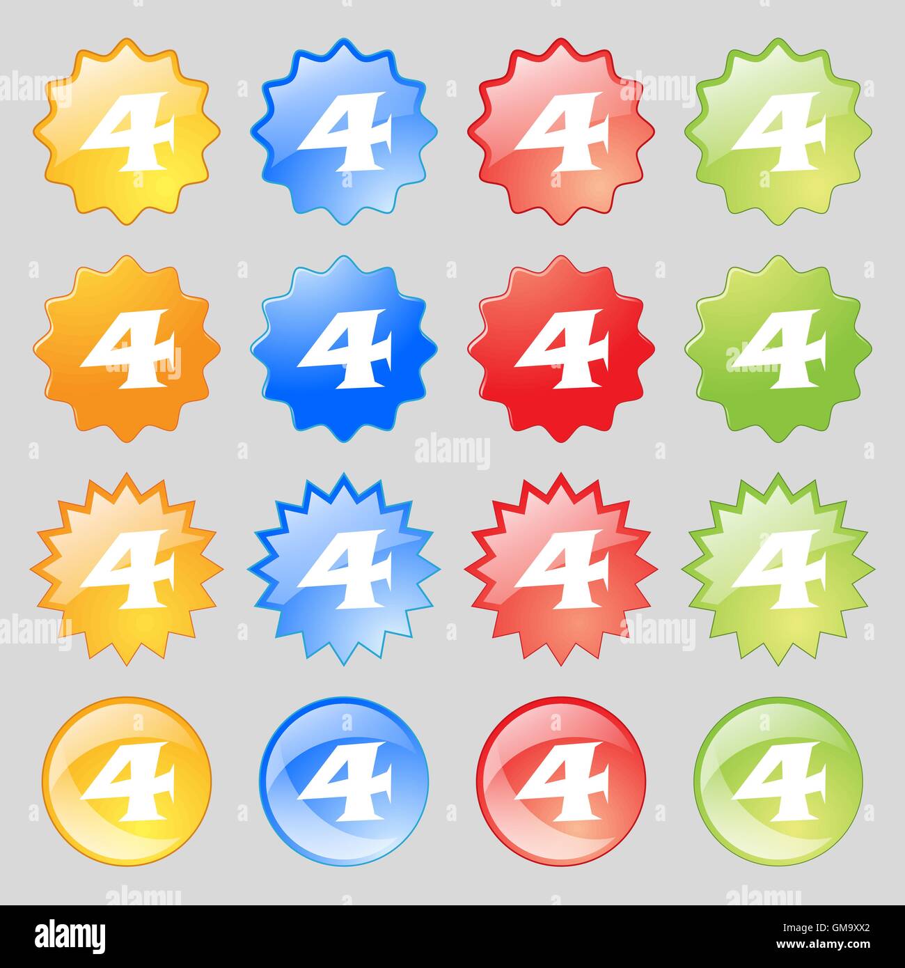 number four icon sign. Big set of 16 colorful modern buttons for your ...