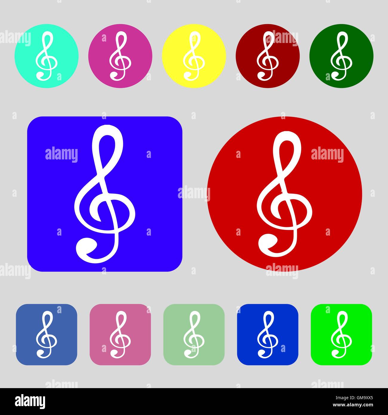treble clef icon. 12 colored buttons. Flat design. Vector Stock Vector ...