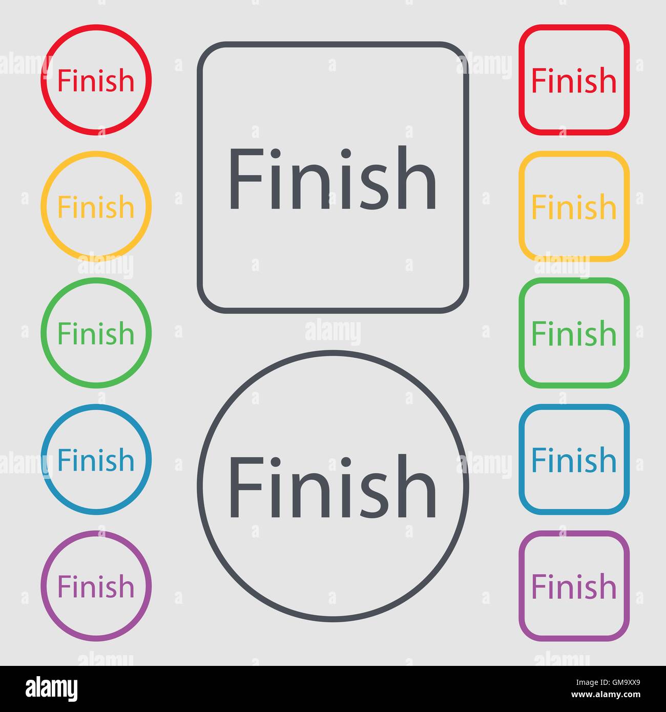 Finish sign icon. Power button. Symbols on the Round and square buttons ...
