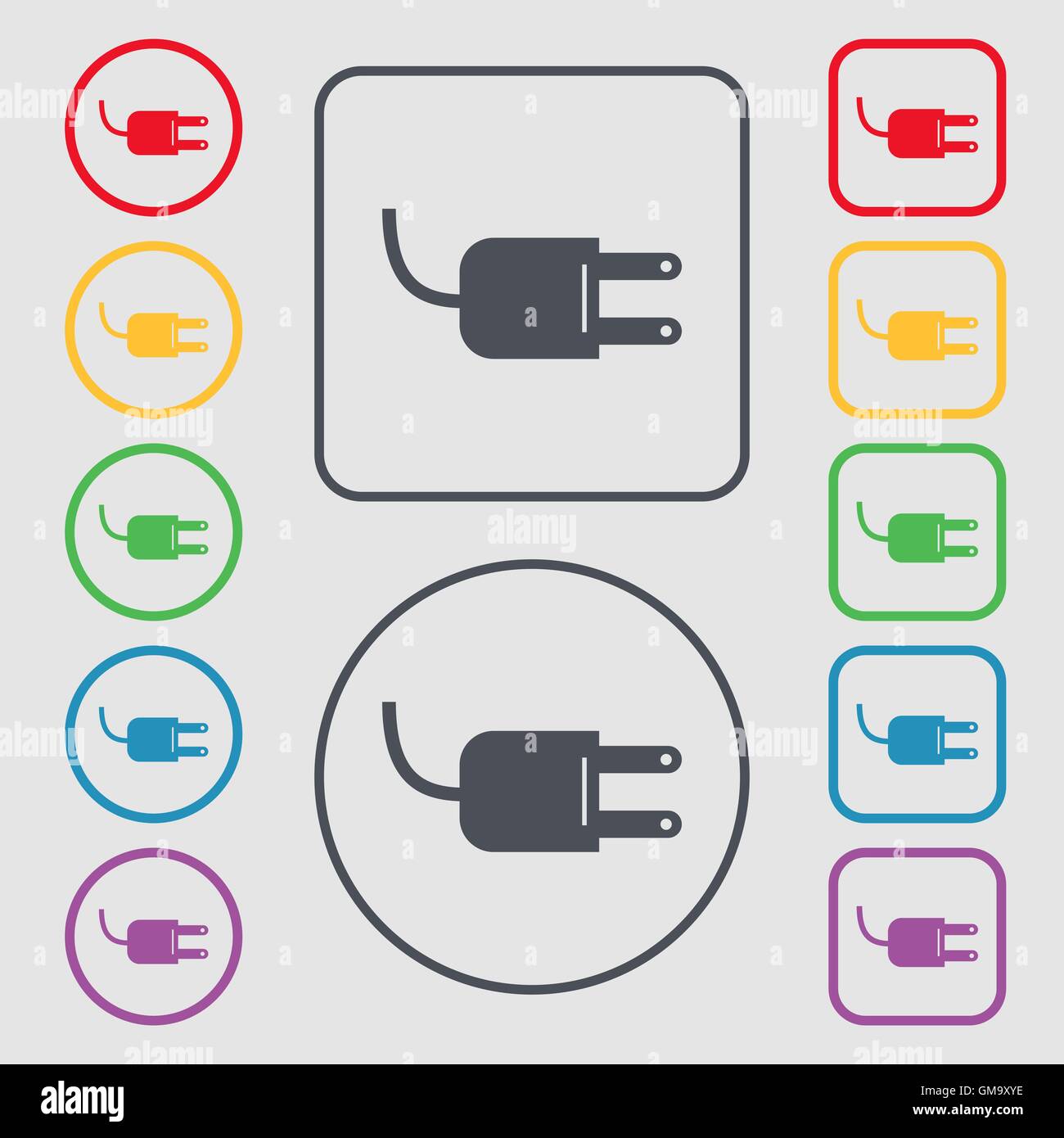 Electric plug sign icon. Power energy symbol. Symbols on the Round and ...
