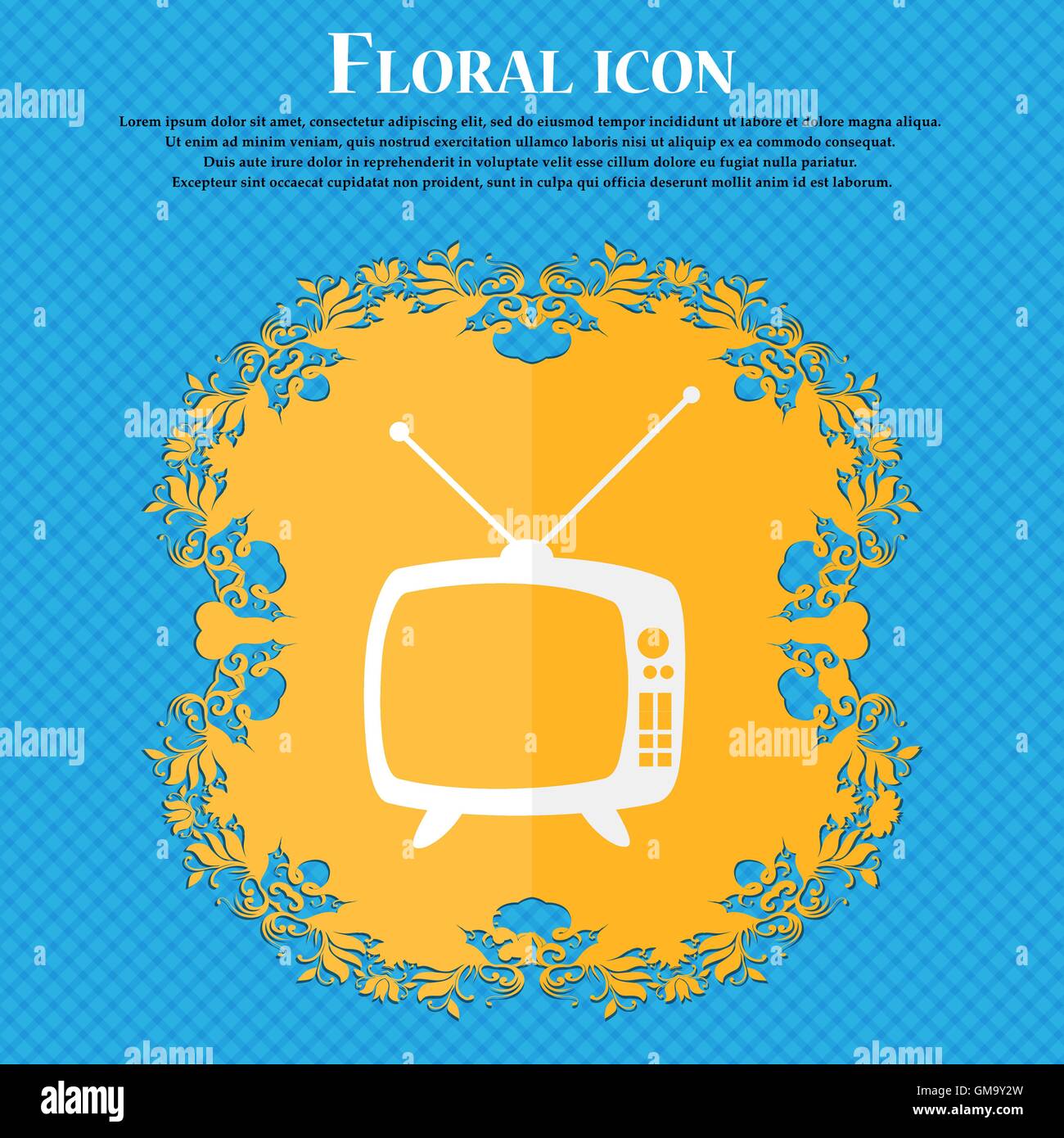 Retro TV mode sign icon. Television set symbol. Floral flat design on a ...