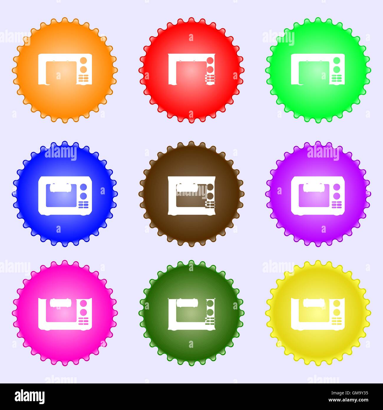 Microwave oven sign icon. Kitchen electric stove symbol. A set of nine ...