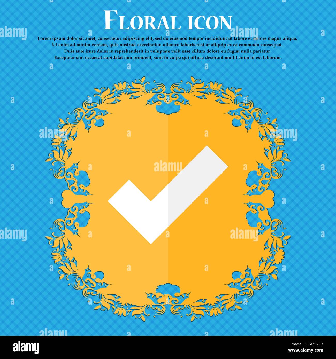 Check mark sign icon . Confirm approved symbol. Floral flat design on a ...
