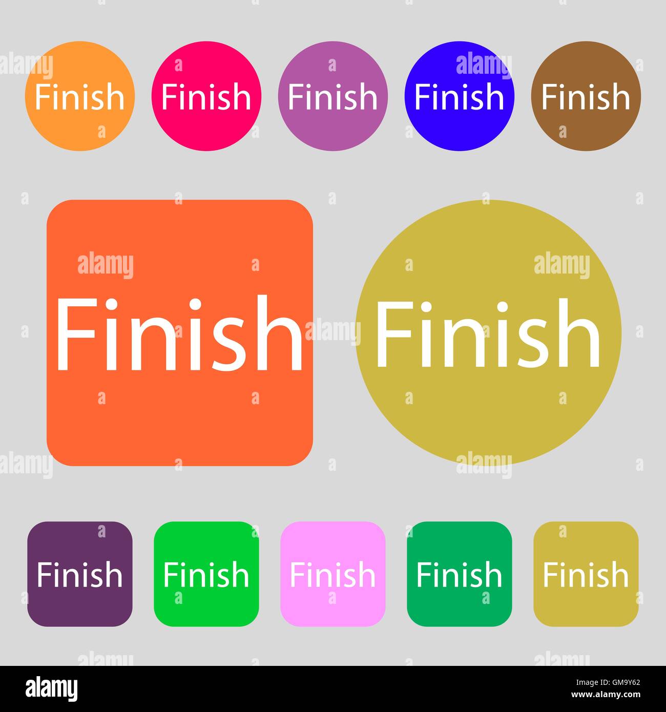 Finish sign icon. Power button. 12 colored buttons. Flat design. Vector ...