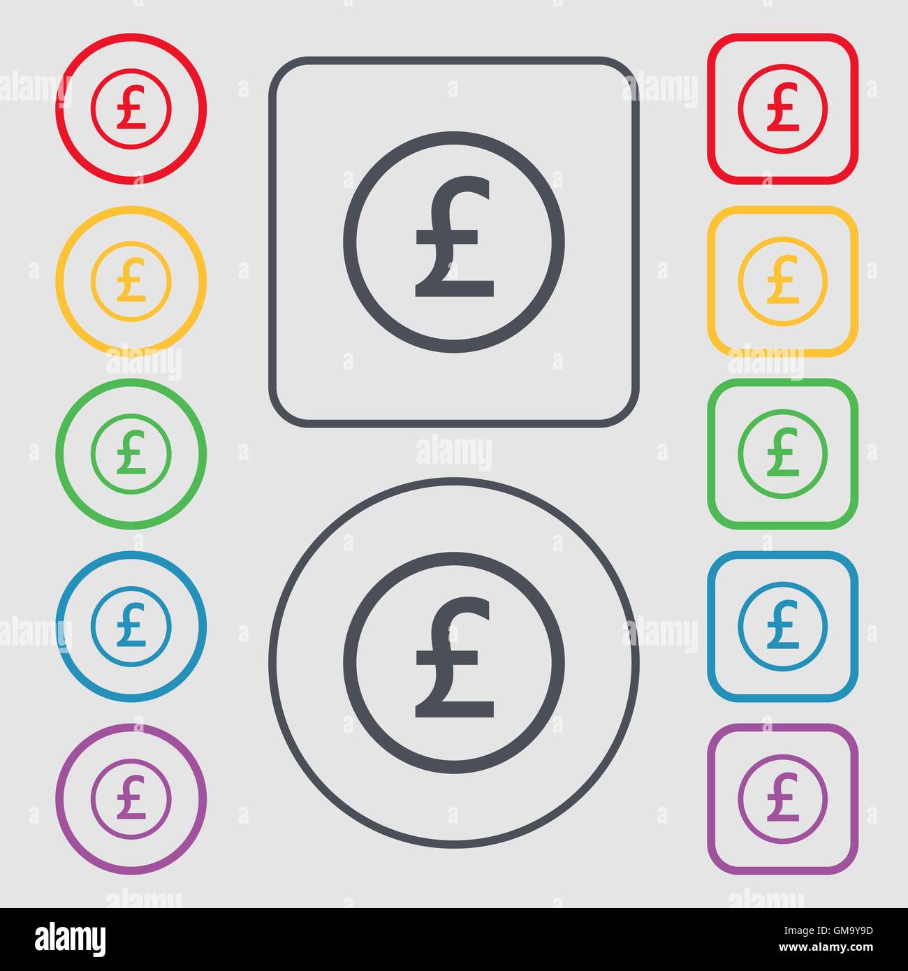 Pound sterling icon sign. Symbols on the Round and square buttons with ...