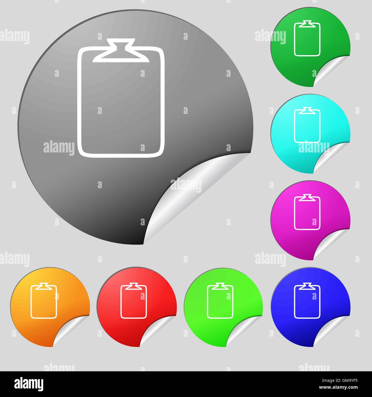 File annex icon. Paper clip symbol. Attach sign. Set of eight multi ...