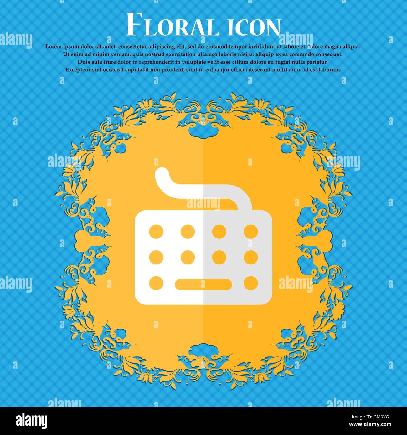 keyboard. Floral flat design on a blue abstract background with place ...