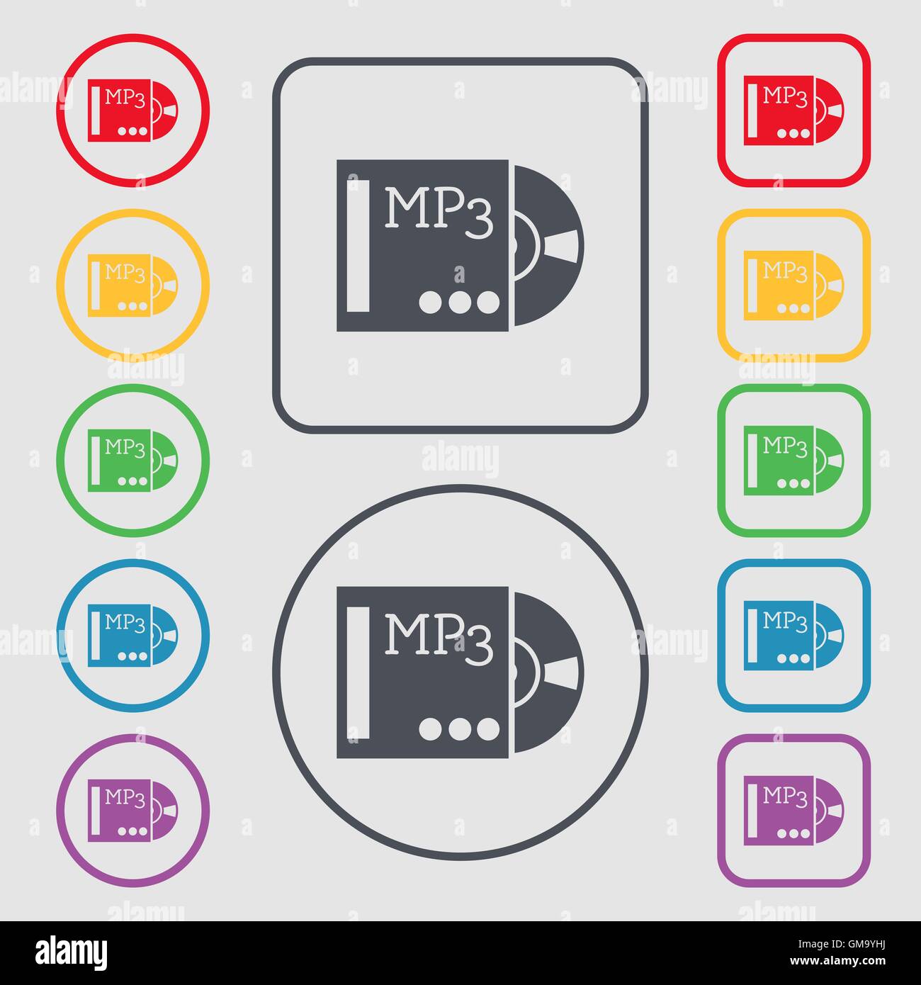 mp3 player icon sign. Symbols on the Round and square buttons with ...