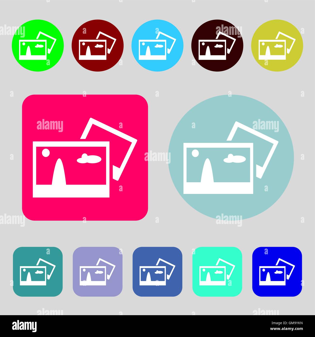 Copy File JPG sign icon. Download image file symbol. 12 colored buttons ...