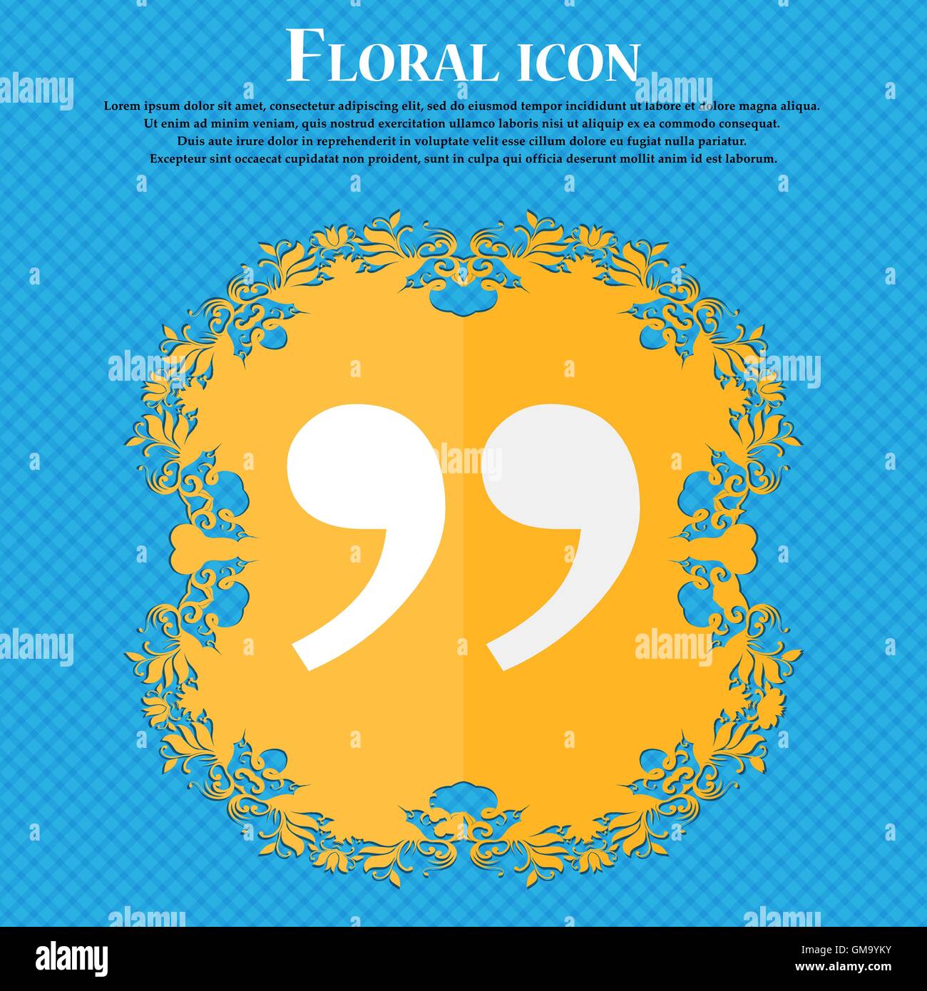 Double quotes at the end of words . Floral flat design on a blue ...