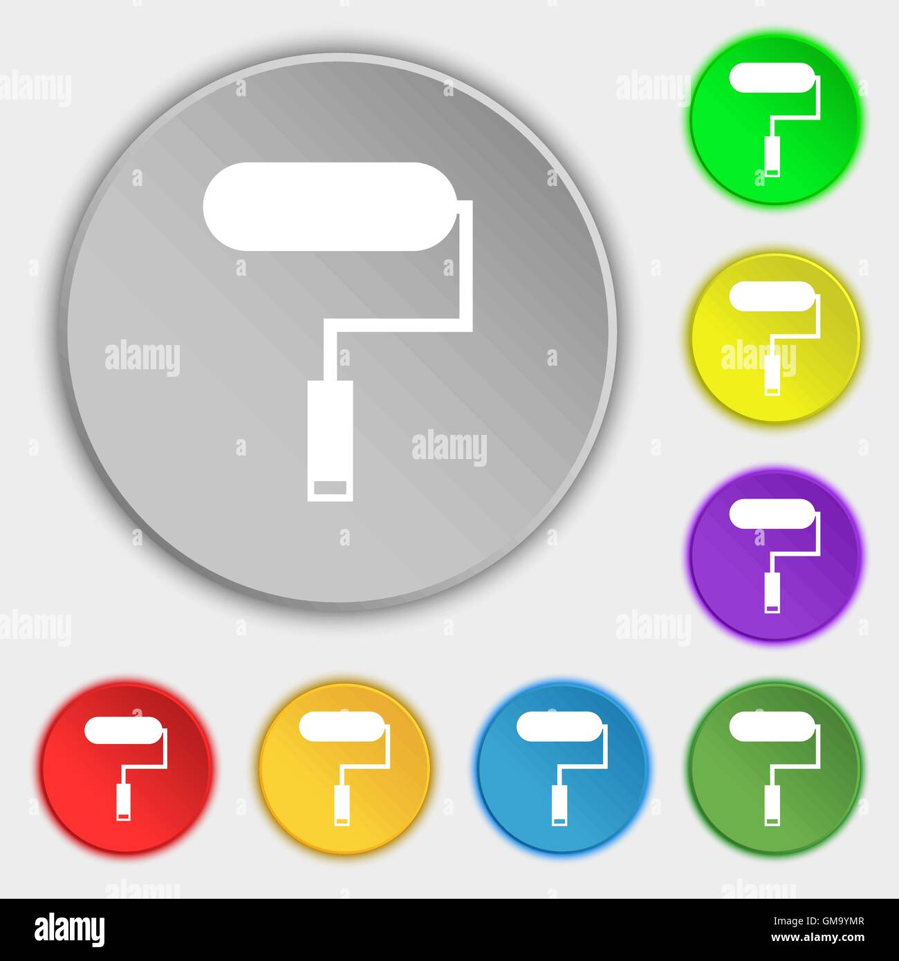 Paint roller sign icon. Painting tool symbol. Symbols on eight flat ...