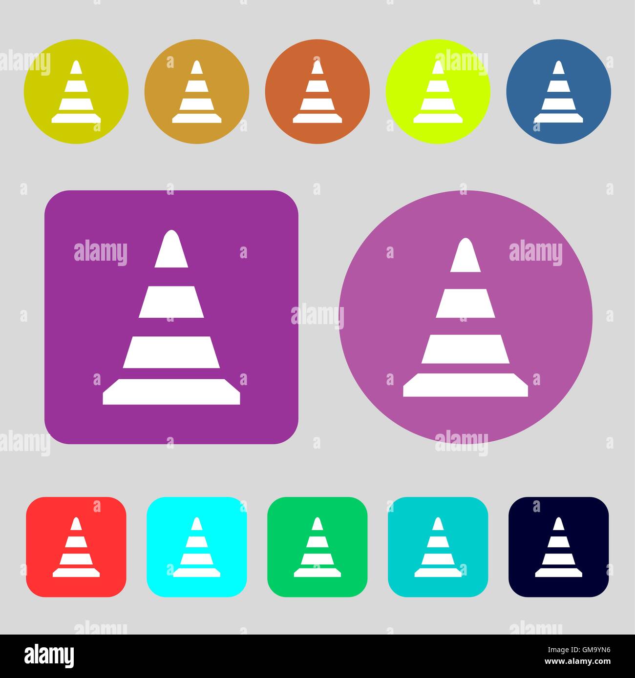 road cone icon. 12 colored buttons. Flat design. Vector Stock Vector ...