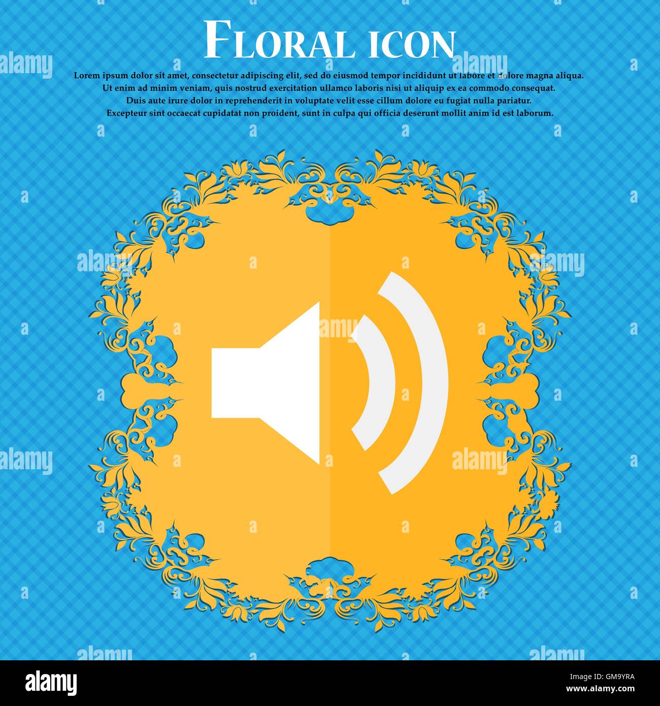 Speaker volume sign icon. Sound symbol. Floral flat design on a blue ...