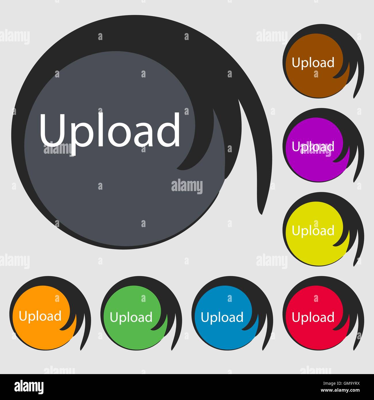 Upload sign icon. Load symbol. Symbols on eight colored buttons. Vector ...
