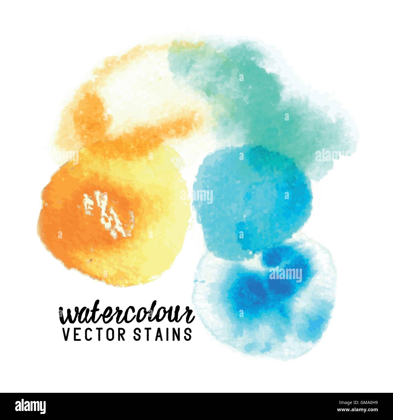 A collection of abstract watercolour stains in various shapes and ...
