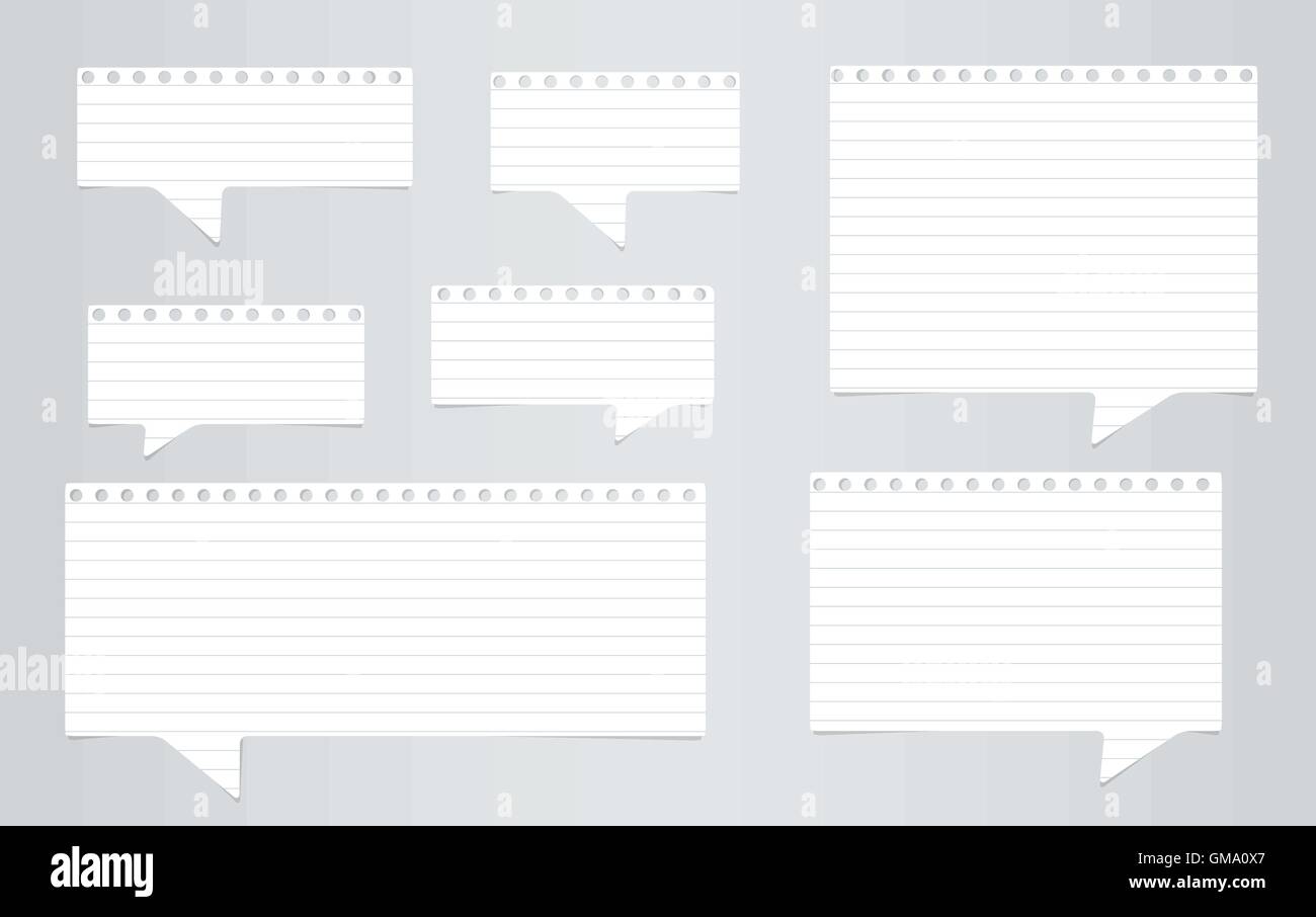 White ruled notebook paper speech bubbles are on gray background Stock ...