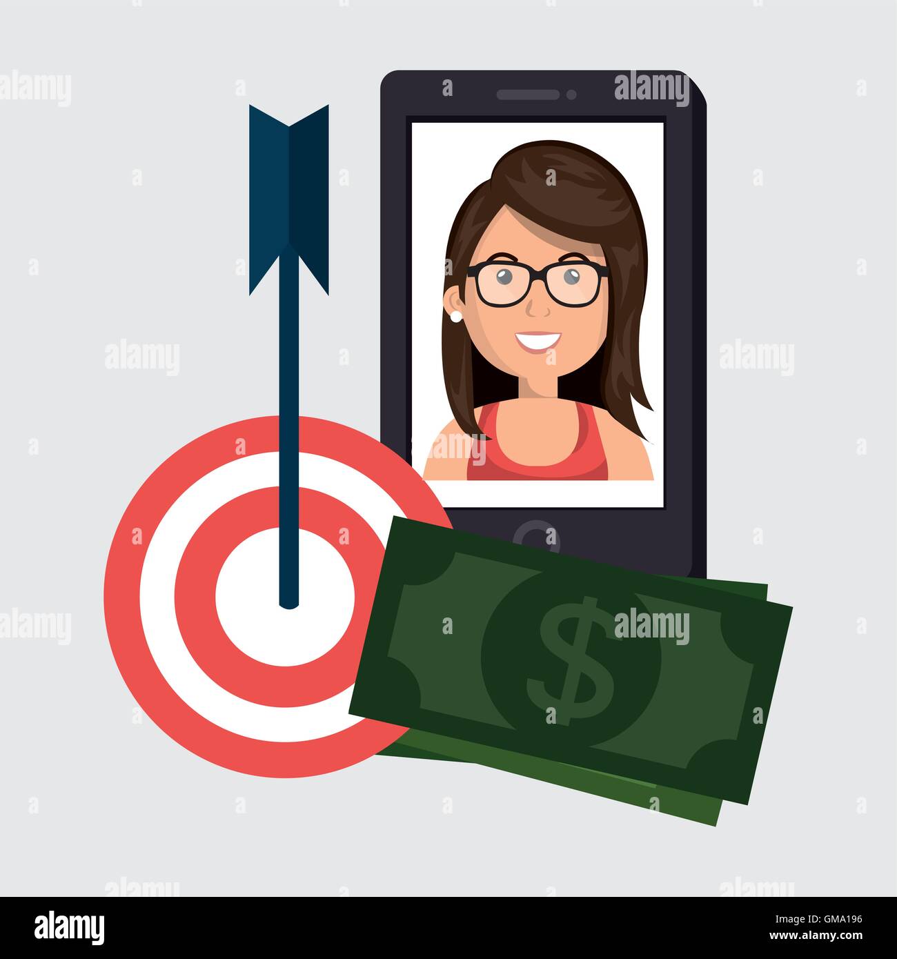 woman smartphone target money bills Stock Vector Image & Art - Alamy