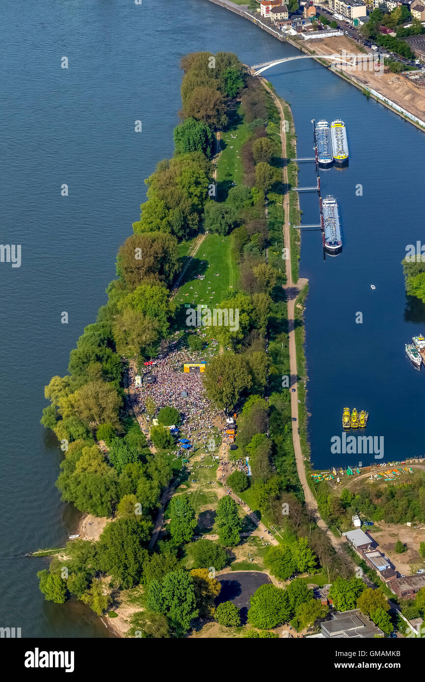 Aerial view, Cologne-Mülheim, youthpark March Festival, harbor and ...