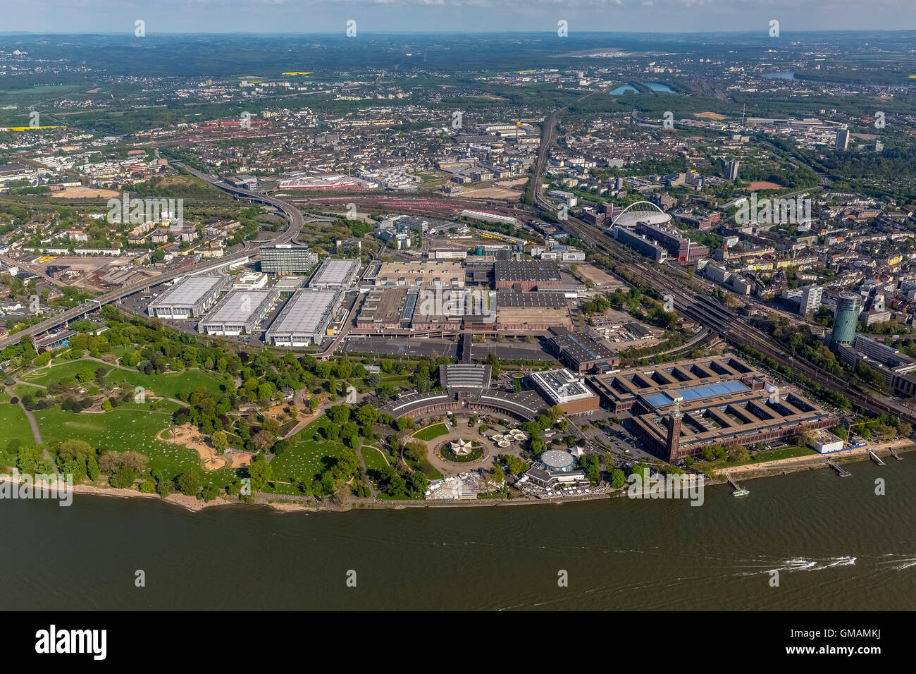 Aerial view, Koelnmesse, Cologne Fair, the city of Cologne, the Rhine ...