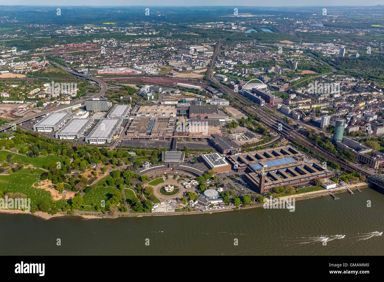 Aerial view, Koelnmesse, Cologne Fair, the city of Cologne, the Rhine ...