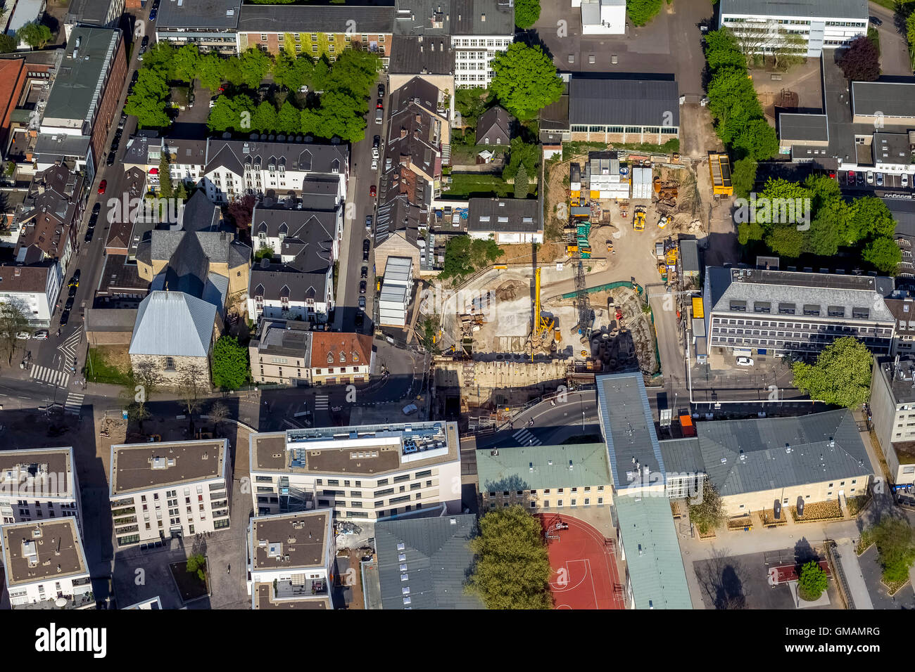 Aerial view, construction site at the location of the inserted assisted ...