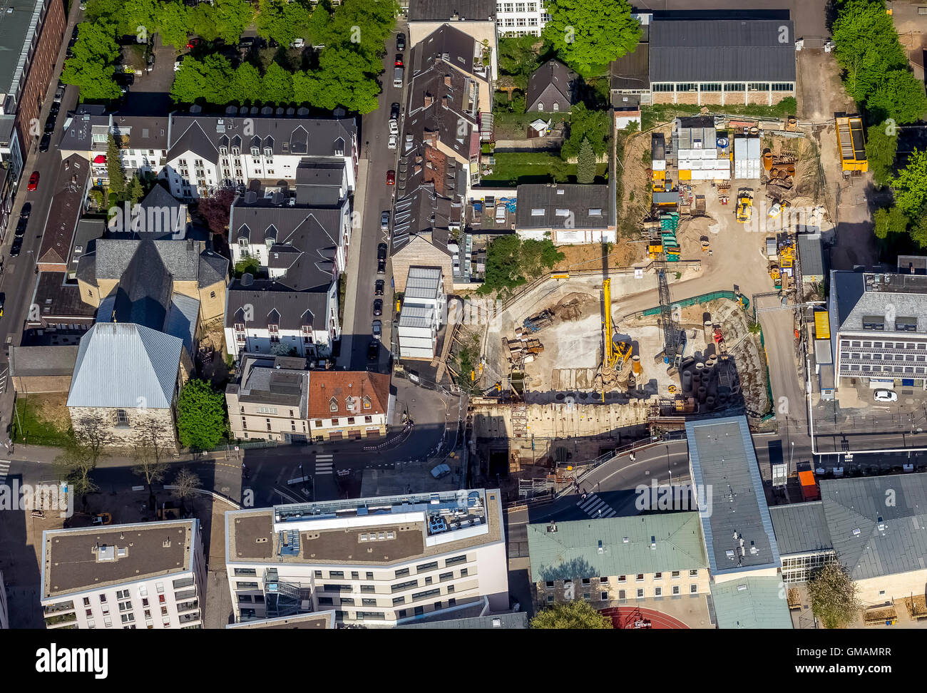 Aerial view, construction site at the location of the inserted assisted ...