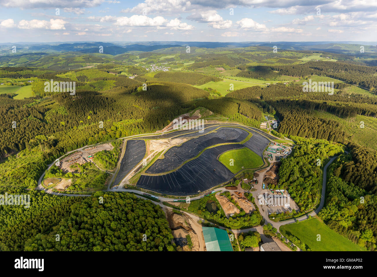 Aerial view, county landfill site Olpe, Aerial view of Olpe, Olpe ...