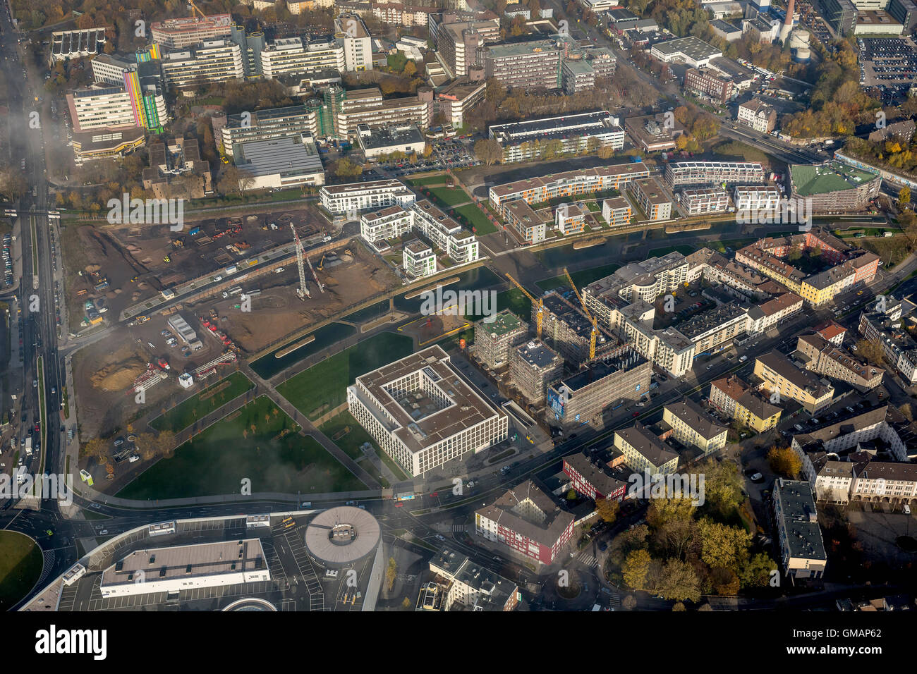 Aerial view, Berliner Platz, autumnal clouds over the center of Essen ...