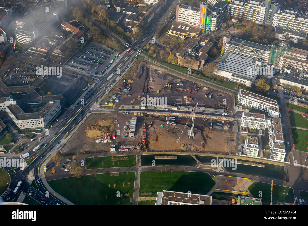 Aerial view, Berliner Platz, autumnal clouds over the center of Essen ...