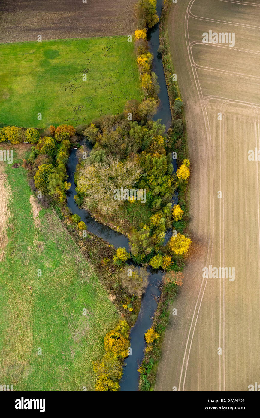 Aerial view, river meanders, Ahse, river of Ahse, nature reserve ...