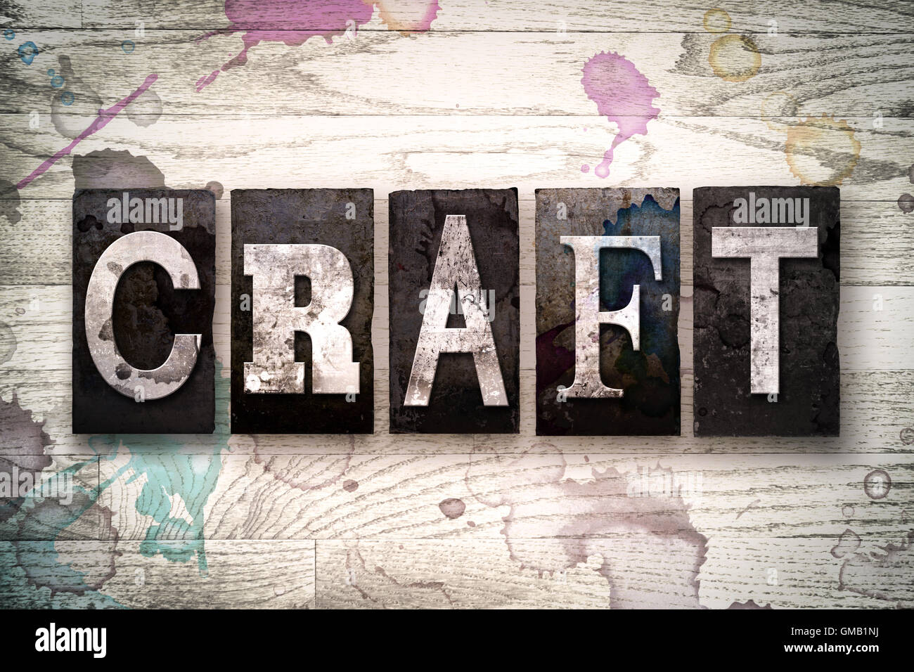The word "CRAFT" written in vintage dirty metal letterpress type on a ...
