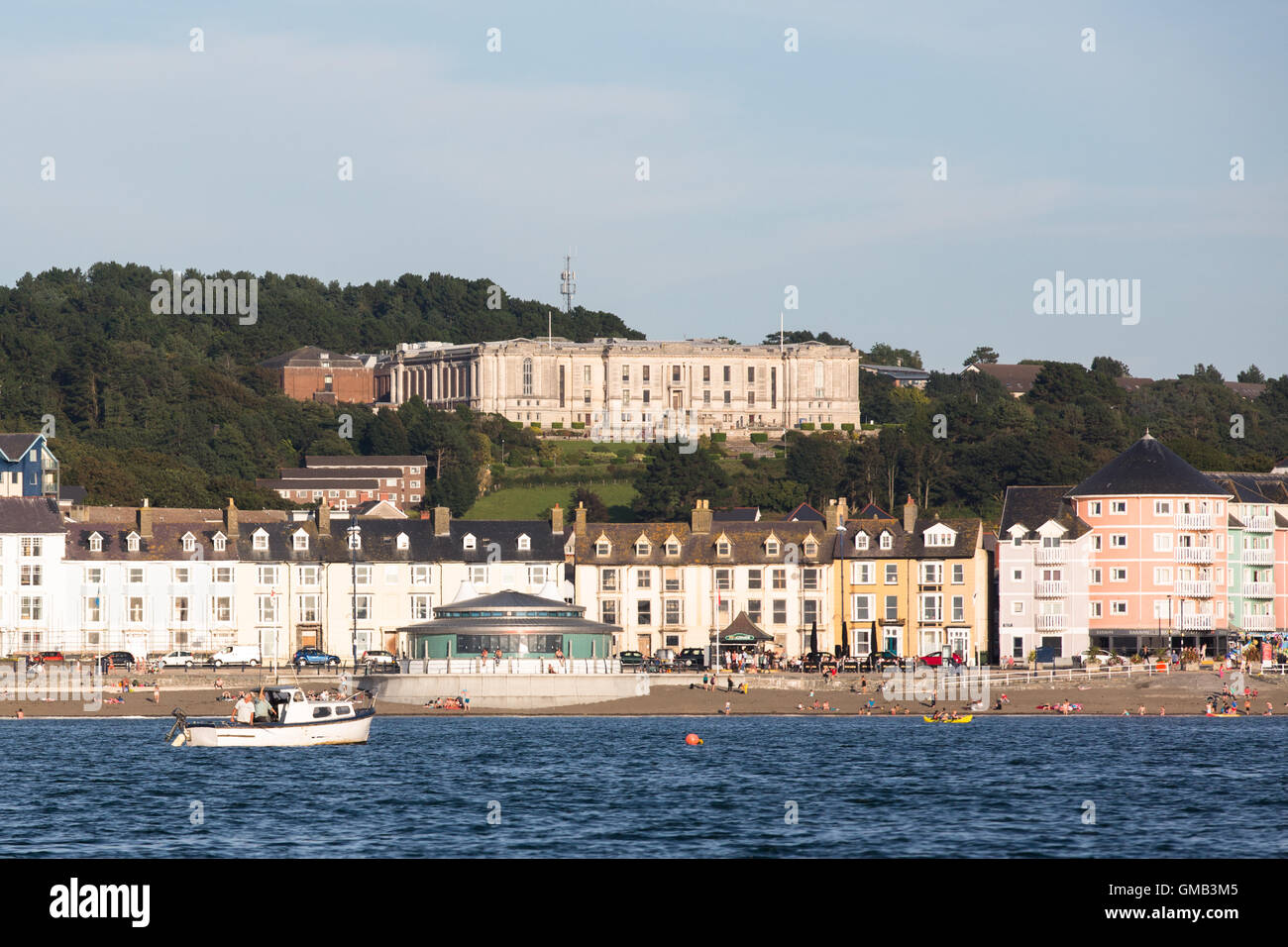 Looking in from the sea at aberystwyth bandstand beach and promenade ...