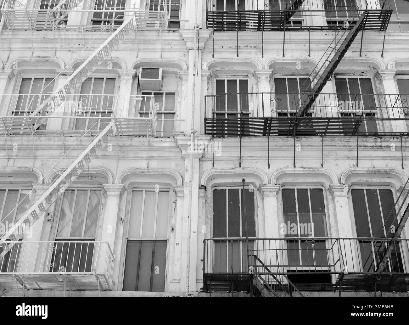 Fire escape on exterior of walk up apartment building in New York City ...