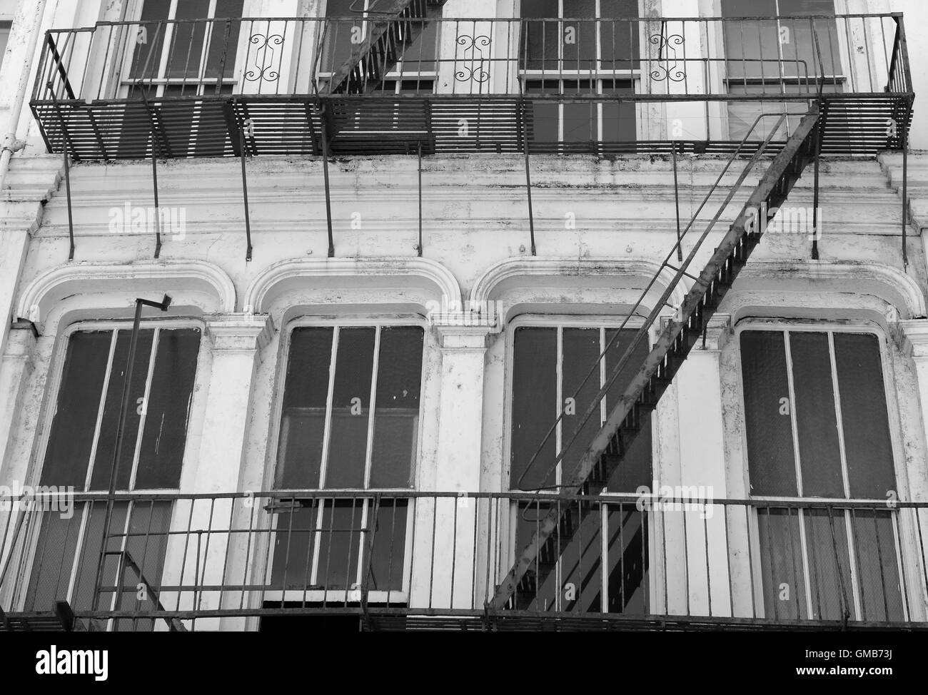 Fire escape on exterior of walk up apartment building in New York City ...