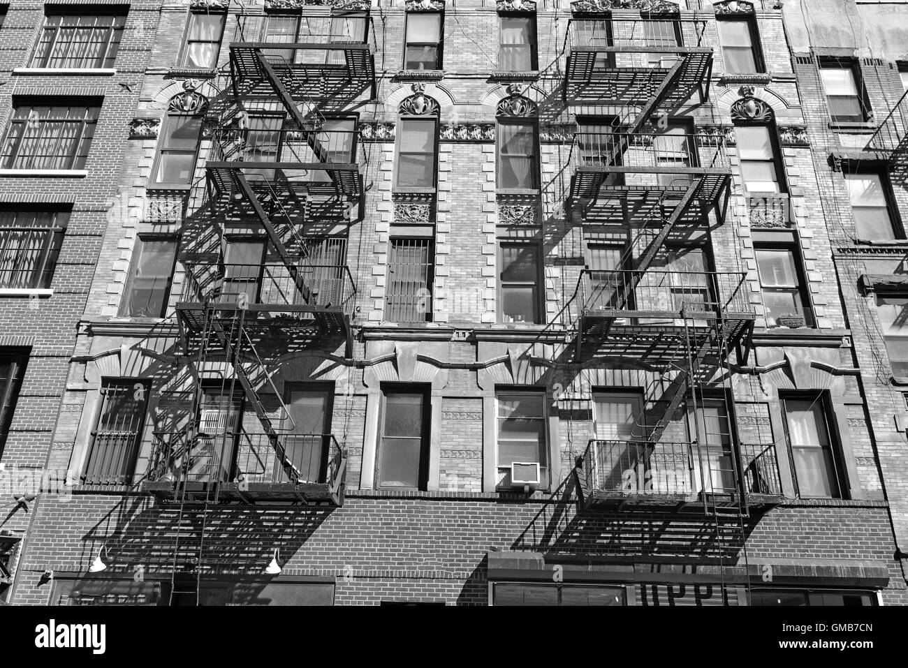 Fire escape on exterior of walk up apartment building in New York City ...