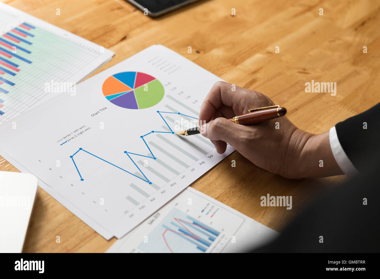 businessman working with chart diagram analysis paperwork document ...