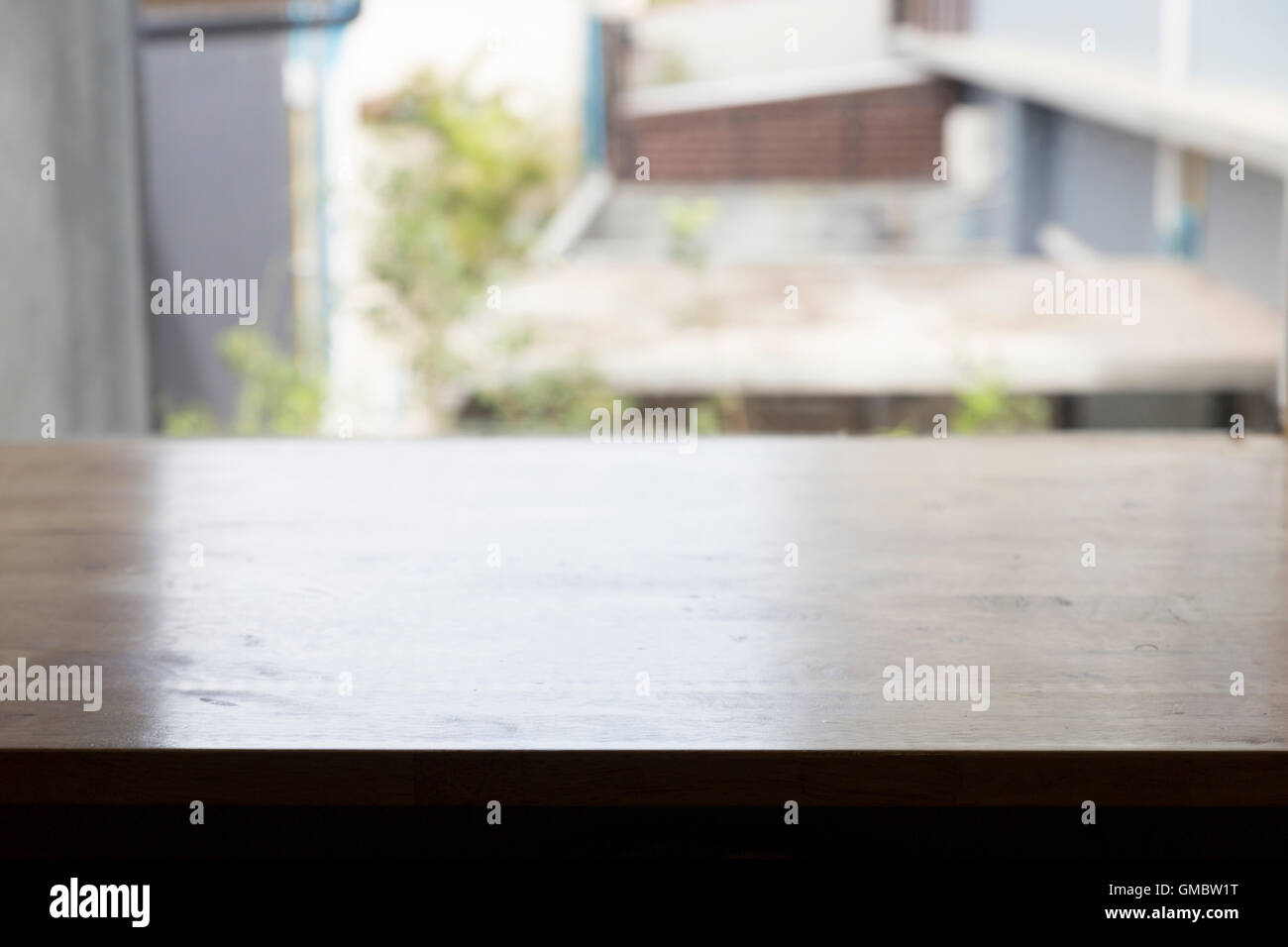 wooden table beside window for montage or display your product Stock ...