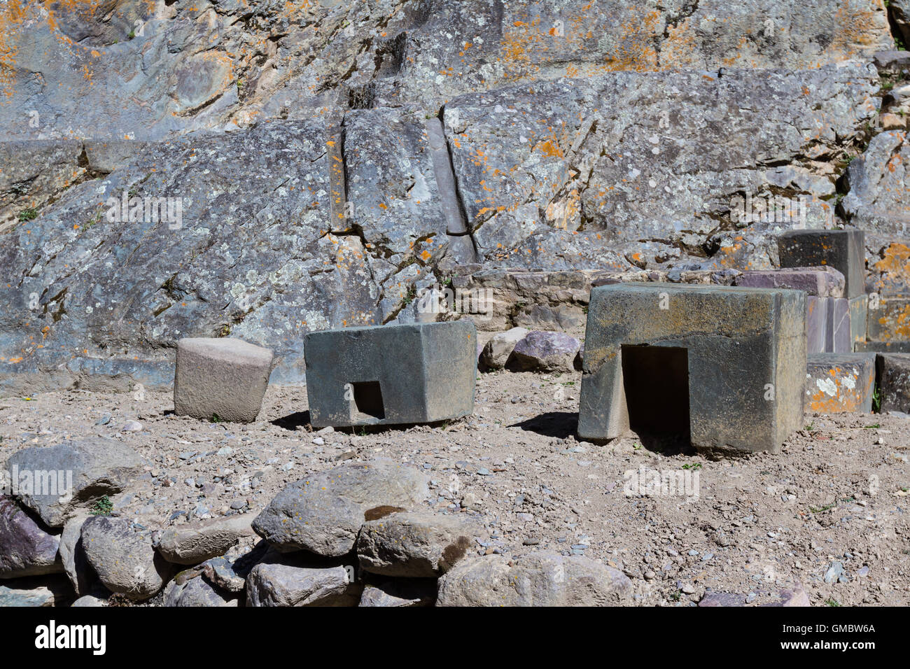 close up of the Inca stone work with precise cuts into solid stone that ...