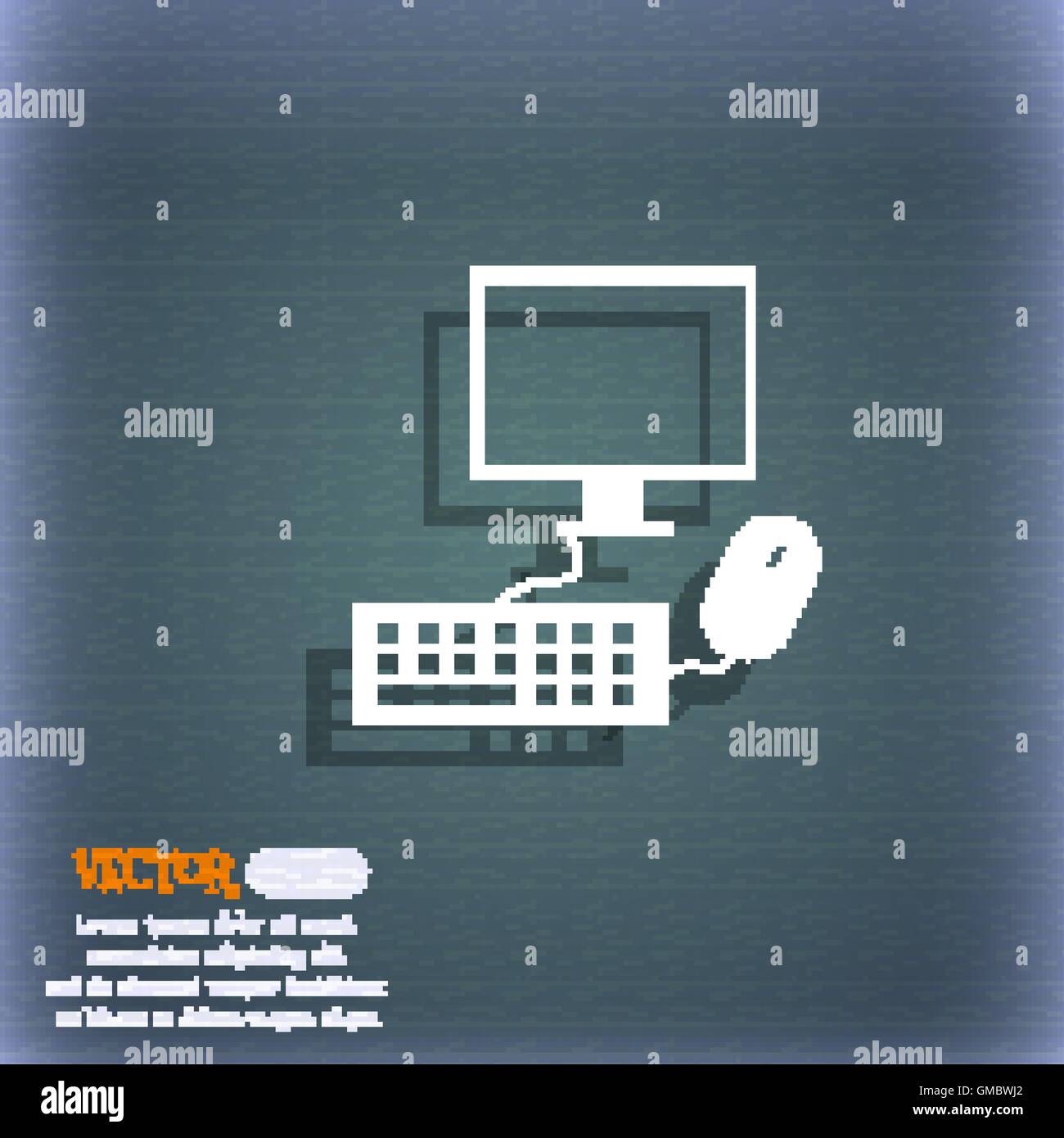 Computer widescreen monitor, keyboard, mouse sign icon. On the blue ...