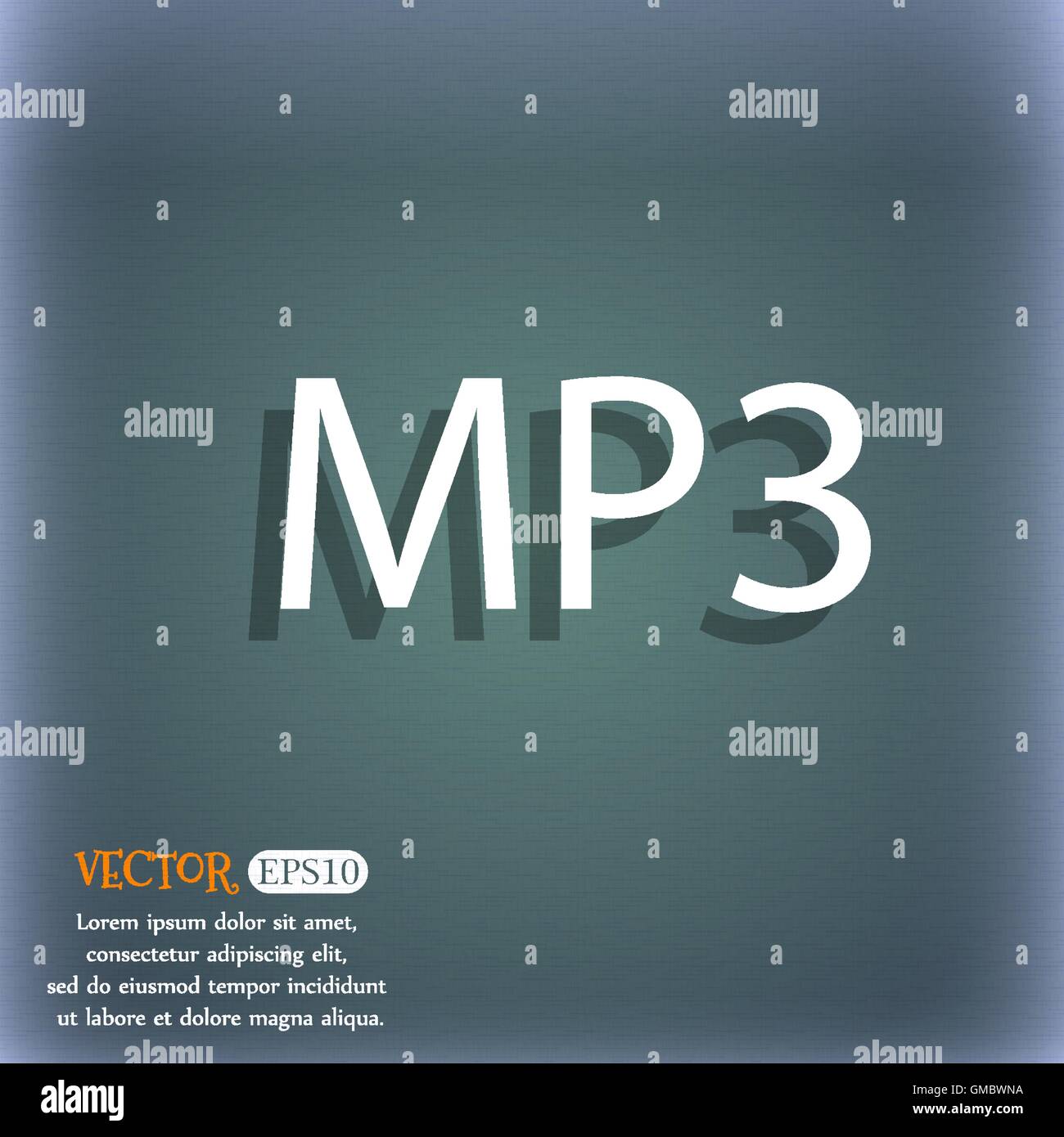 Mp3 music format sign icon. Musical symbol. On the blue-green abstract ...