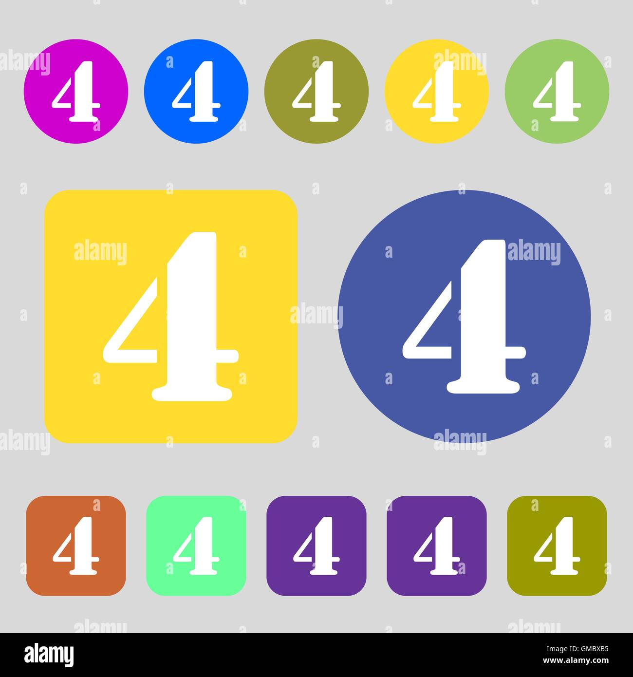 number four icon sign. 12 colored buttons. Flat design. Vector Stock ...